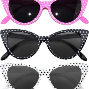 3 pairs of Cat Eye Sunglasses Plastic Pink White Black Polka Dots frames