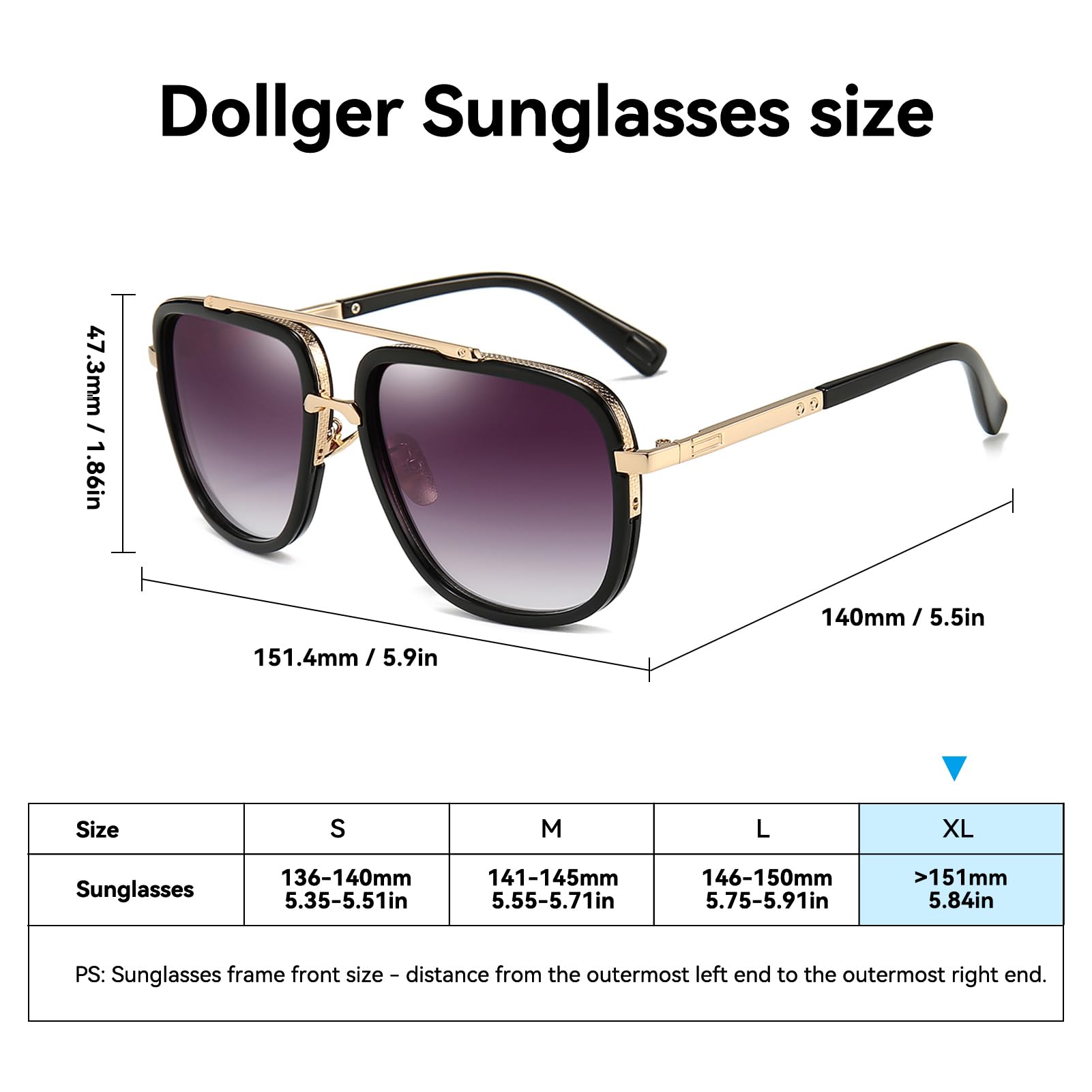 Dollger Oversized Square Aviator Sunglasses for Men Pilot Shades Gold Frame Retro Sun Glasses