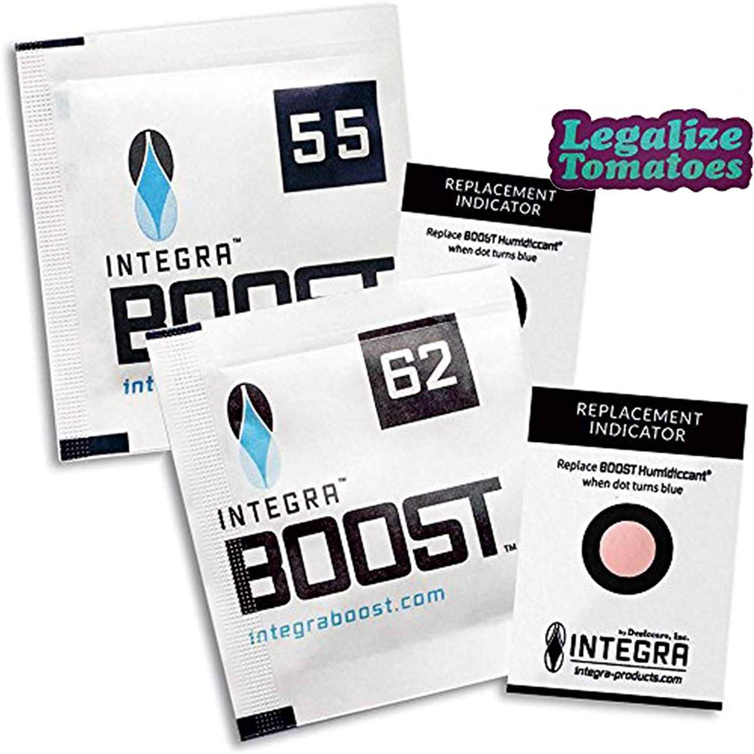 Integra Boost 4g 62% Percent 100 Pack for Humidity Control- Premium Humidifier Packets Preserve Herb Smell. Moisture Curing Gel Packs for Cigar, Humidor and Cannador. Free Legalize Tomatoes Sticker