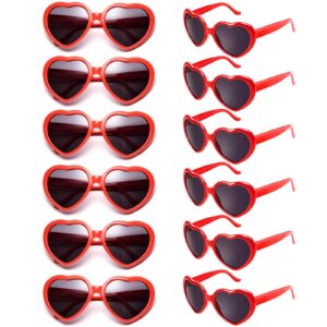 12 pack red heart sunglasses for women bulk, cute heart shape glasses for women bachelorette party