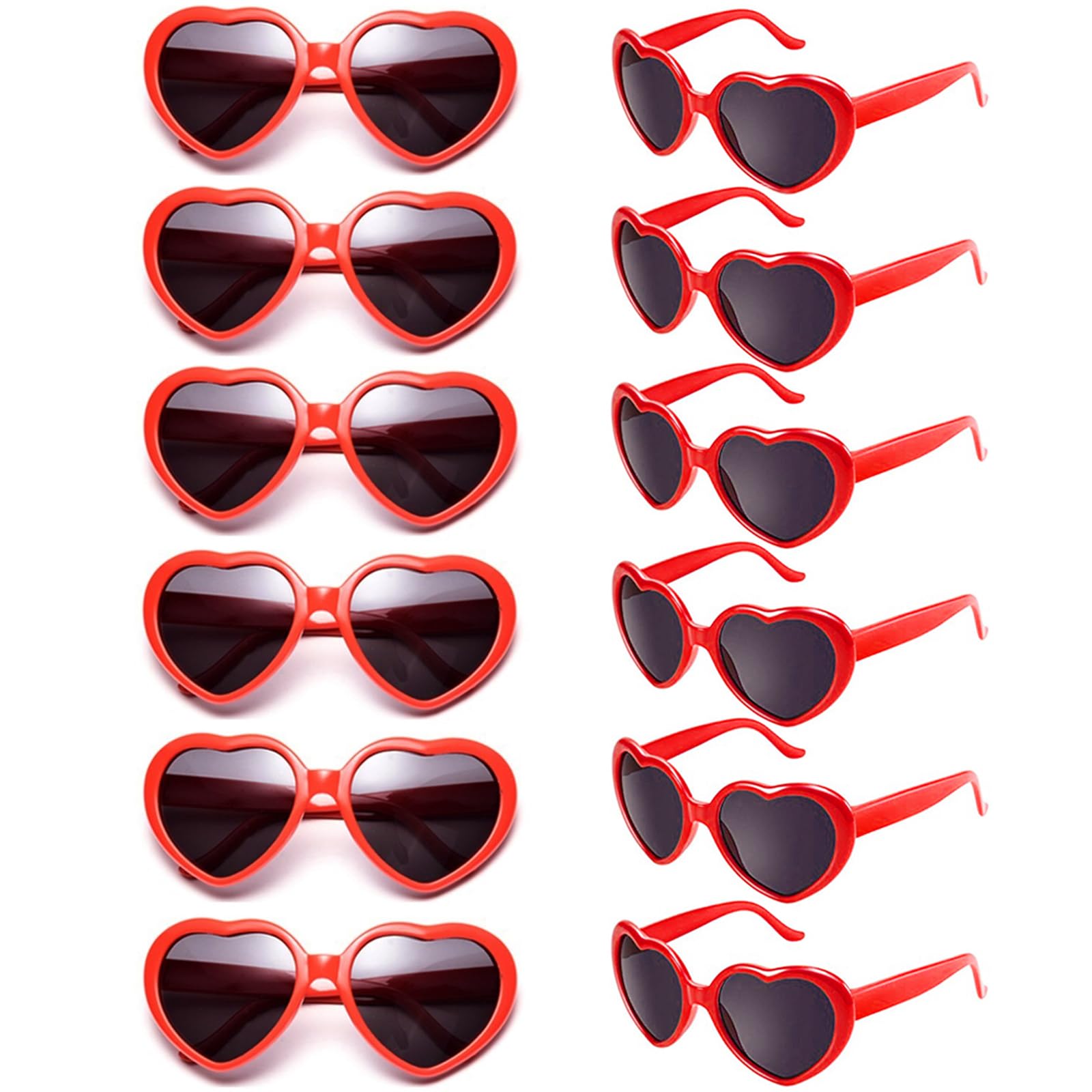 12 Pack Red Heart Sunglasses for Women Bulk, Cute Heart Shape Glasses for Women Bachelorette Party