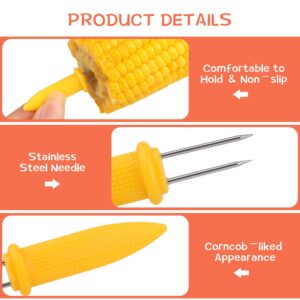 Elcoho 50 Pieces Stainless Steel Corn Holders Corn on The Cob Holders Prong Skewers with Storage Box