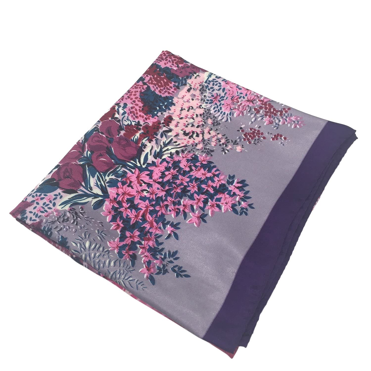 YOUR SMILE Polyester Scarf Women’s Fashion Pattern Purple Flower Large Square Satin Headscarf 35''x35'' (807)