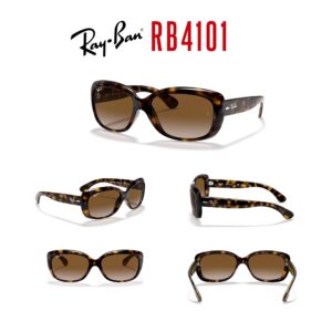 Ray-Ban RB4101 JACKIE OHH 710/T5 58M Light Havana/Brown Gradient Polarized Rectangular Sunglasses For Women+ BUNDLE with Designer iWear Eyewear Kit