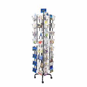 64 adjustable pockets display rack 5x7 7x5 up to 9.3" wide x 8" tall cards, 1.27" deep pockets, double tier greeting post card christmas holiday spinning rack stand black 11603-black-npf