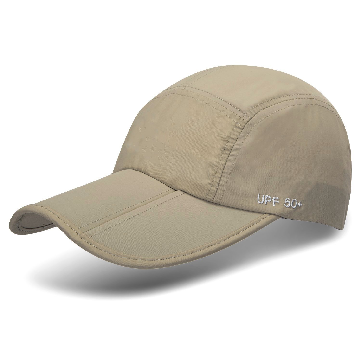 UPF 50+ Foldable Baseball Cap Sun Protection Quick Dry Portable Folding Hats for Men or Women, Khaki