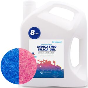 wisesorb 8lbs premium blue desiccant beads, indicating silica gel beads (blue to pink), reusable desiccant dehumidifier