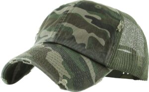 funky junque unconstructed low profile distressed trucker hat - camo