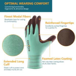 COOLJOB 2 Pairs Breathable Gardening Gloves for Women Large, Stretch Soft Modal Base with Non-slip Rubber Coating, Palm Dipped Grip Work Gloves for Gardener Worker in Lawn Yard Factory Garden