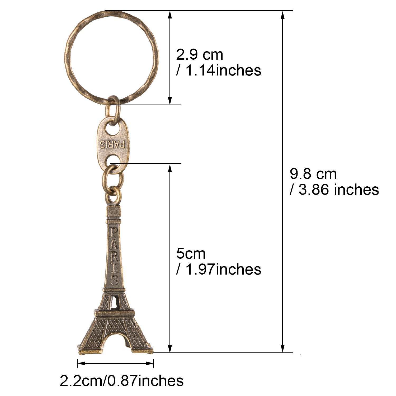 Outus 15 Pieces Eiffel Tower Keyring Retro Adornment French Souvenirs Keychains (Bronze)