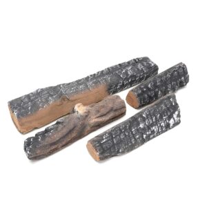 skyflame gas fireplace logs - 4 small pcs ceramic wood logs and accessories for all types of indoor gas inserts, ventless, propane, gel, ethanol, electric or outdoor fireplaces & fire pits