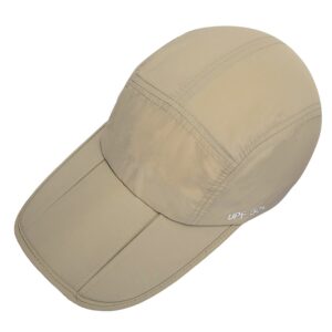 UPF 50+ Foldable Baseball Cap Sun Protection Quick Dry Portable Folding Hats for Men or Women, Khaki