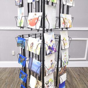 64 Adjustable Pockets Display Rack 5x7 7x5 up to 9.3" Wide X 8" Tall Cards, 1.27" deep Pockets, Double Tier Greeting Post Card Christmas Holiday Spinning Rack Stand Black 11603-M-DOUBLE