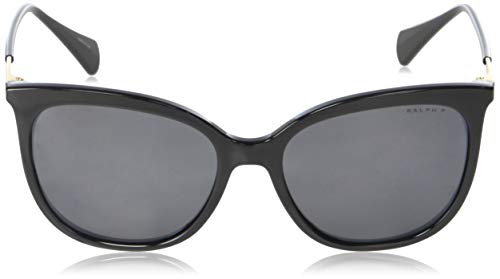 Ralph by Ralph Lauren Women's RA5248 Butterfly Sunglasses, Shiny Black/Polarized Dark Grey, 56 mm