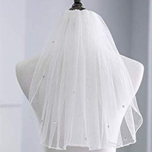 RULTA Women's Short 45cm Wedding Veils with Comb Beads Bridal Lace Appliques Veil(More) (iovry)