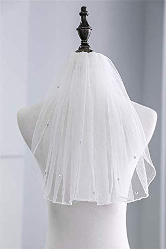 RULTA Women's Short 45cm Wedding Veils with Comb Beads Bridal Lace Appliques Veil(More) (iovry)