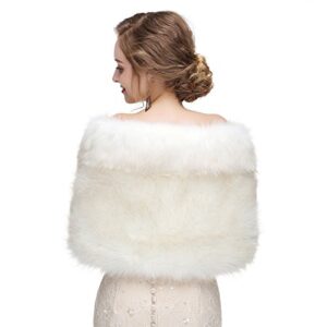 Decahome Faux Fur Shawl Wrap Stole Shrug Winter Bridal Wedding Cover Up (White)