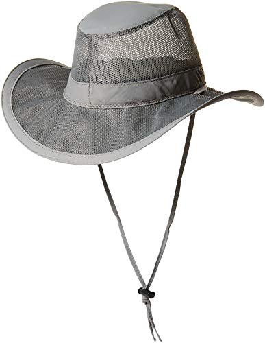 Panama Jack Mesh Crown Safari Sun Hat, 3" Brim, Adjustable Chin Cord, UPF (SPF) 50+ Sun Protection (Charcoal, Medium)