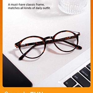 TIJN Blue Light Blocking Glasses Men Women Vintage Thick Round Rim Frame Eyeglasses(Whiskey Tortoise)