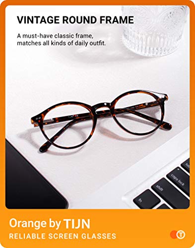 TIJN Blue Light Blocking Glasses Men Women Vintage Thick Round Rim Frame Eyeglasses(Whiskey Tortoise)