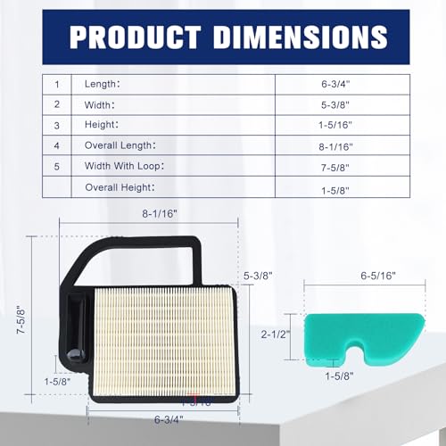 Powtol 20 083 02-S Air Filter+52 050 02-S Oil Filter fits Kohler Courage 15 16 17 18 19 20 21 22 HP YTH21K46 YTH20K46 Engines KH-20-083-02-S KH-20-883-02-S1