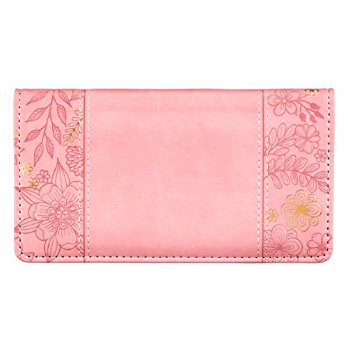 Christian Art Gifts Floral Pink Faux Leather Checkbook Cover for Women: All Things Through Christ - Philippians 4:13 Inspirational Bible Verse Bifold with Cash Pocket Pen Loop ID & Credit Card Holder