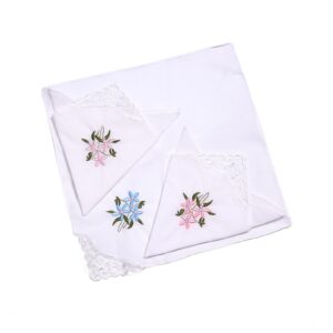 Ladies Hankies Cotton Embroidery Ladies' Vintage Floral Lace Handkerchiefs for Wedding Party (6 Pack)