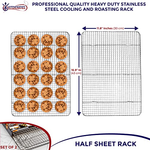 KITCHENATICS Heavy Duty Half Sheet Cooling Racks, Rust Resistant Stainless Steel Baking Racks, Wire Racks Fit Half Sheet Pan, Bacon Grill Rack for Oven, Cookie Cooling Racks 11.8" x 16.9" IN, Set of 2