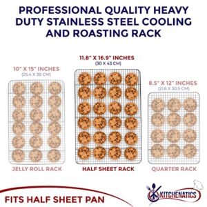 KITCHENATICS Heavy Duty Half Sheet Cooling Racks, Rust Resistant Stainless Steel Baking Racks, Wire Racks Fit Half Sheet Pan, Bacon Grill Rack for Oven, Cookie Cooling Racks 11.8" x 16.9" IN, Set of 2