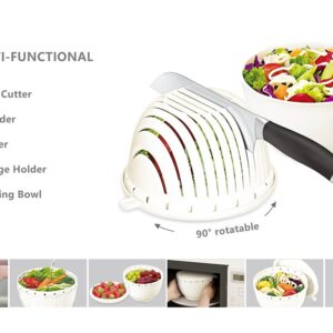 Fantasee Easy Fruit Vegetable Salad Cutter Bowl, Multi-Function Kitchen Colander Strainer Double Layered Rotatable