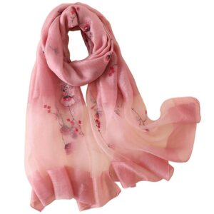 alysee women warm silk&wool mixed lovely embroidered scarf headwrap shawl pink