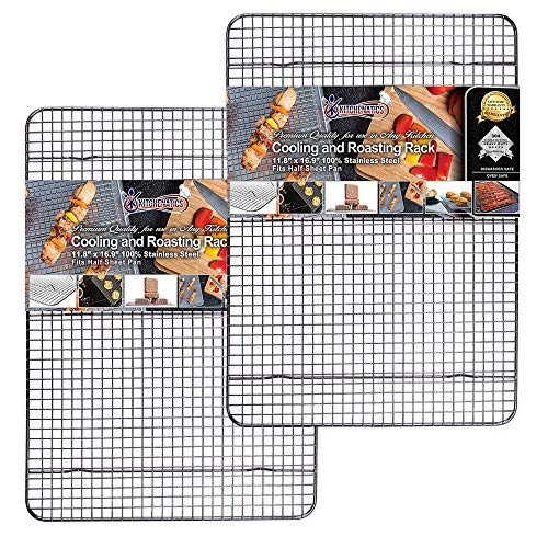 KITCHENATICS Heavy Duty Half Sheet Cooling Racks, Rust Resistant Stainless Steel Baking Racks, Wire Racks Fit Half Sheet Pan, Bacon Grill Rack for Oven, Cookie Cooling Racks 11.8" x 16.9" IN, Set of 2