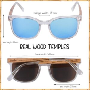 Woodies Clear Acetate Frame and Colored TAC Lenses Sunglasses | FREE Wooden Gift Box | 100% UVA/UVB Ray Protection (Light Blue)