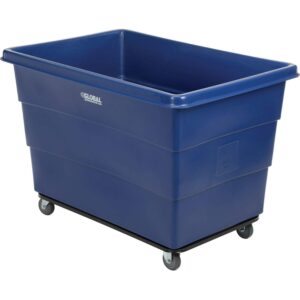 global industrial 20 bushel hdpe plastic box truck with steel base, blue, 50-2/5"l x 34-3/5"w x 35-3/5"h