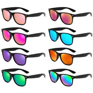 pibupibu 8 pack neon party sunglasses bulk adult, colorful retro 80s mirrrored lens sunglasses for women men party favors