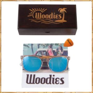 Woodies Clear Acetate Frame and Colored TAC Lenses Sunglasses | FREE Wooden Gift Box | 100% UVA/UVB Ray Protection (Light Blue)