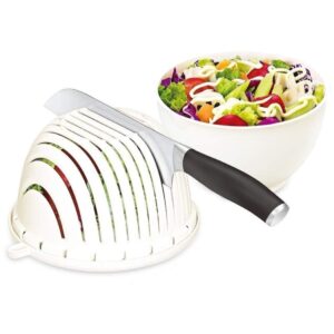 fantasee easy fruit vegetable salad cutter bowl, multi-function kitchen colander strainer double layered rotatable