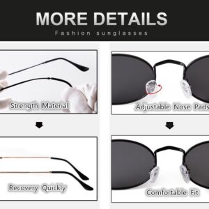 GIFIORE Oval Sunglasses Vintage Retro 90s Sunglasses Trendy Designer Glasses for Women Men (Black Frame Grey Lens)