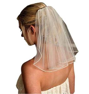 rulta women's short 45cm wedding veils with comb beads bridal lace appliques veil(more) (iovry)