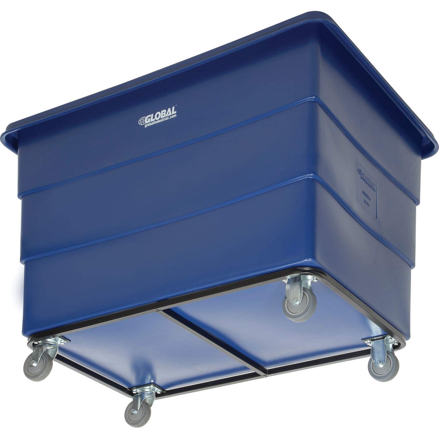 Global Industrial 20 Bushel HDPE Plastic Box Truck with Steel Base, Blue, 50-2/5"L x 34-3/5"W x 35-3/5"H