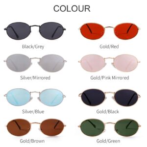 GIFIORE Oval Sunglasses Vintage Retro 90s Sunglasses Trendy Designer Glasses for Women Men (Black Frame Grey Lens)