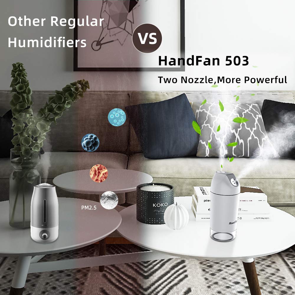 HandFan Small Humidifier, 500ml Portable Mini Humidifier Rechargeable, Battery Operated Personal Humidifier, for Bedroom, Office, Travel, Car, Plants(Grey)