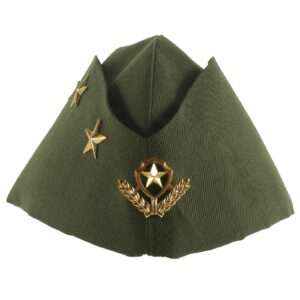 bestoyard nautical sailor hat three stars wheat stewardess hat airline beret adult costume accessory halloween cosplay costume (army green)