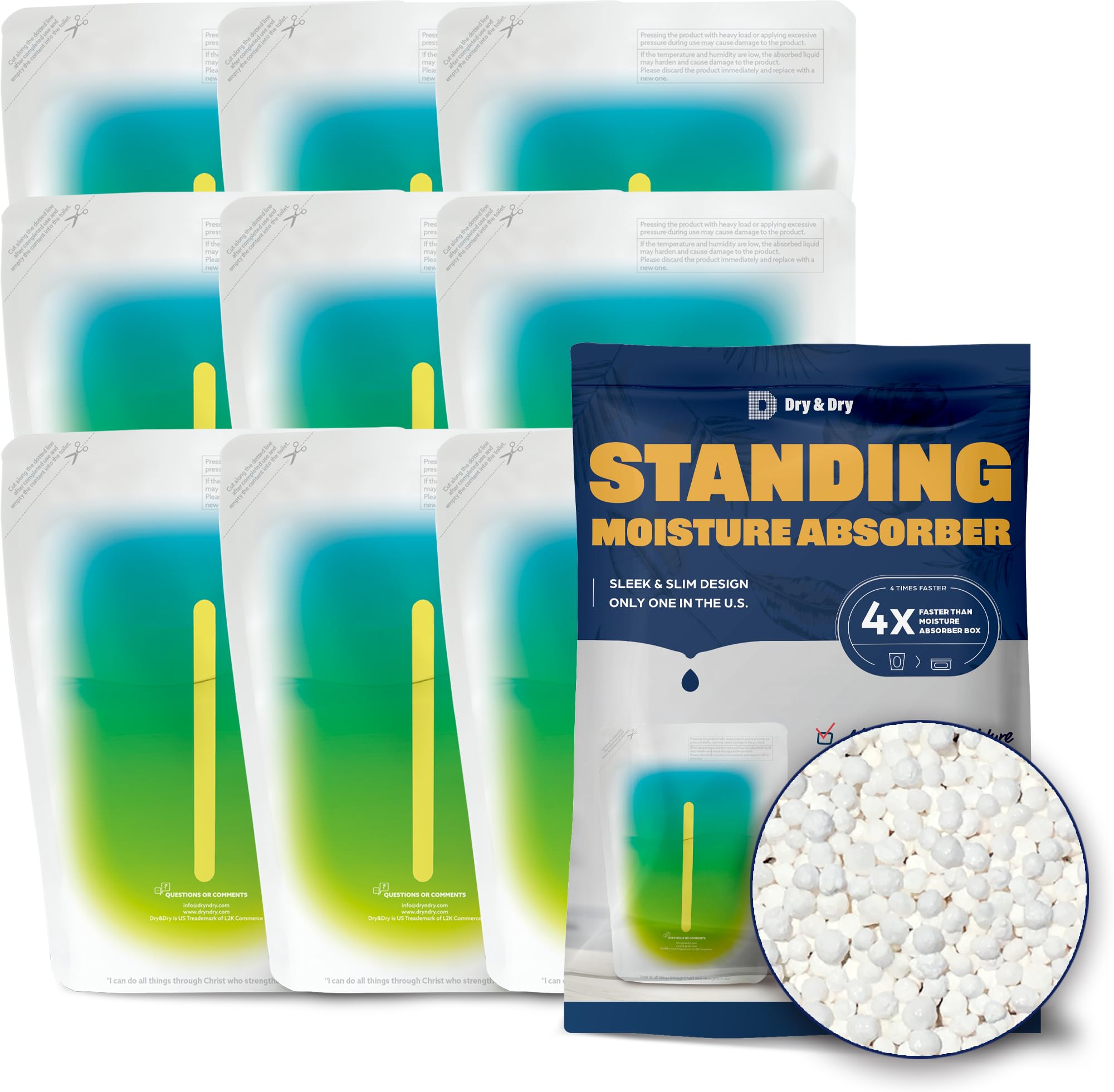 Dry & Dry [9 Packs Standing Moisture Absorbers to Control Excess Moisture for Basement, Closets, Bathrooms, Laundry Rooms - Moisture Absorbers Moisture Absorber