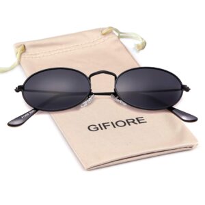 GIFIORE Oval Sunglasses Vintage Retro 90s Sunglasses Trendy Designer Glasses for Women Men (Black Frame Grey Lens)