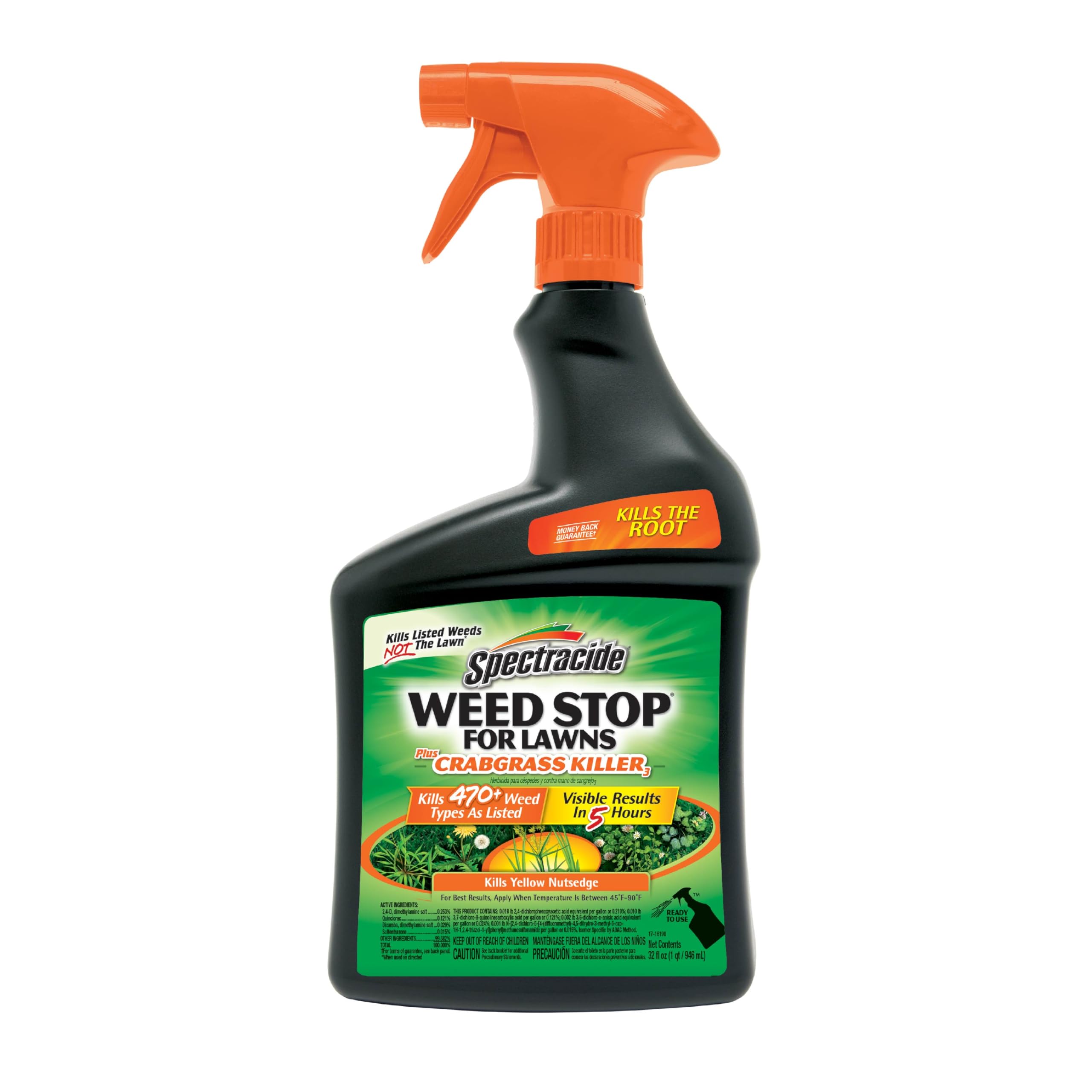 Spectracide Weed Stop For Lawns Plus Crabgrass Killer, Ready to Use, Kills Weeds, Not The Lawn, 32 fl Ounce