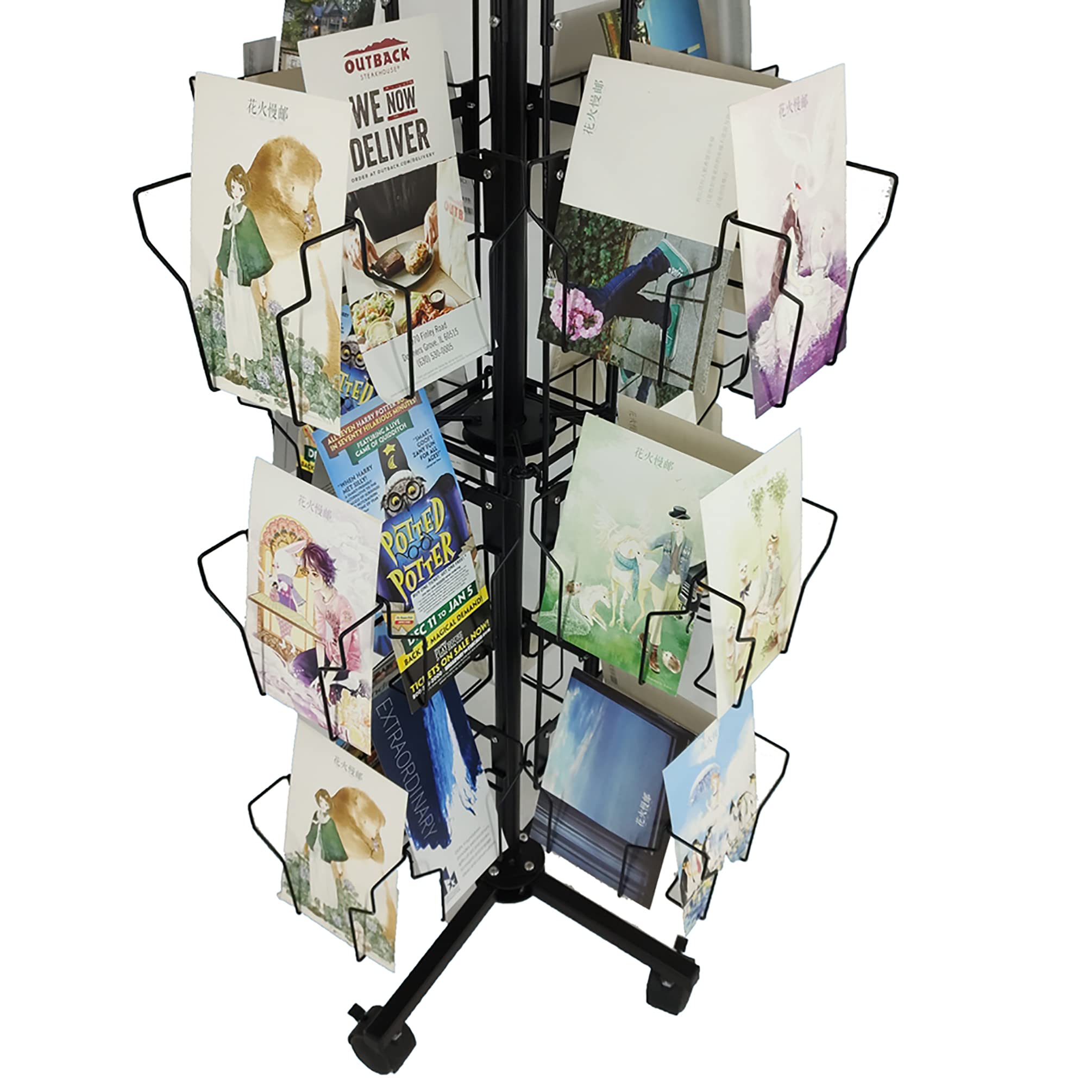 FixtureDisplays® 5x7" Vertical Greeting Card Display Spinning Greeting Holiday Card Rack Floor Stand, Pocket Size: 5.3"Wide X 10"High,72 Pockets 20X20X70" 19345-NF