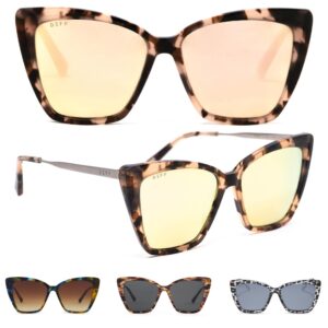 DIFF Becky II Designer Cat Eye Sunglasses for Women UV400 Polarized, Himalayan Tortoise + Toupe Flash Mirror