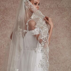 EllieHouse Womens Embroidery Lace Ivory Wedding Bridal Veil with Comb S60IV