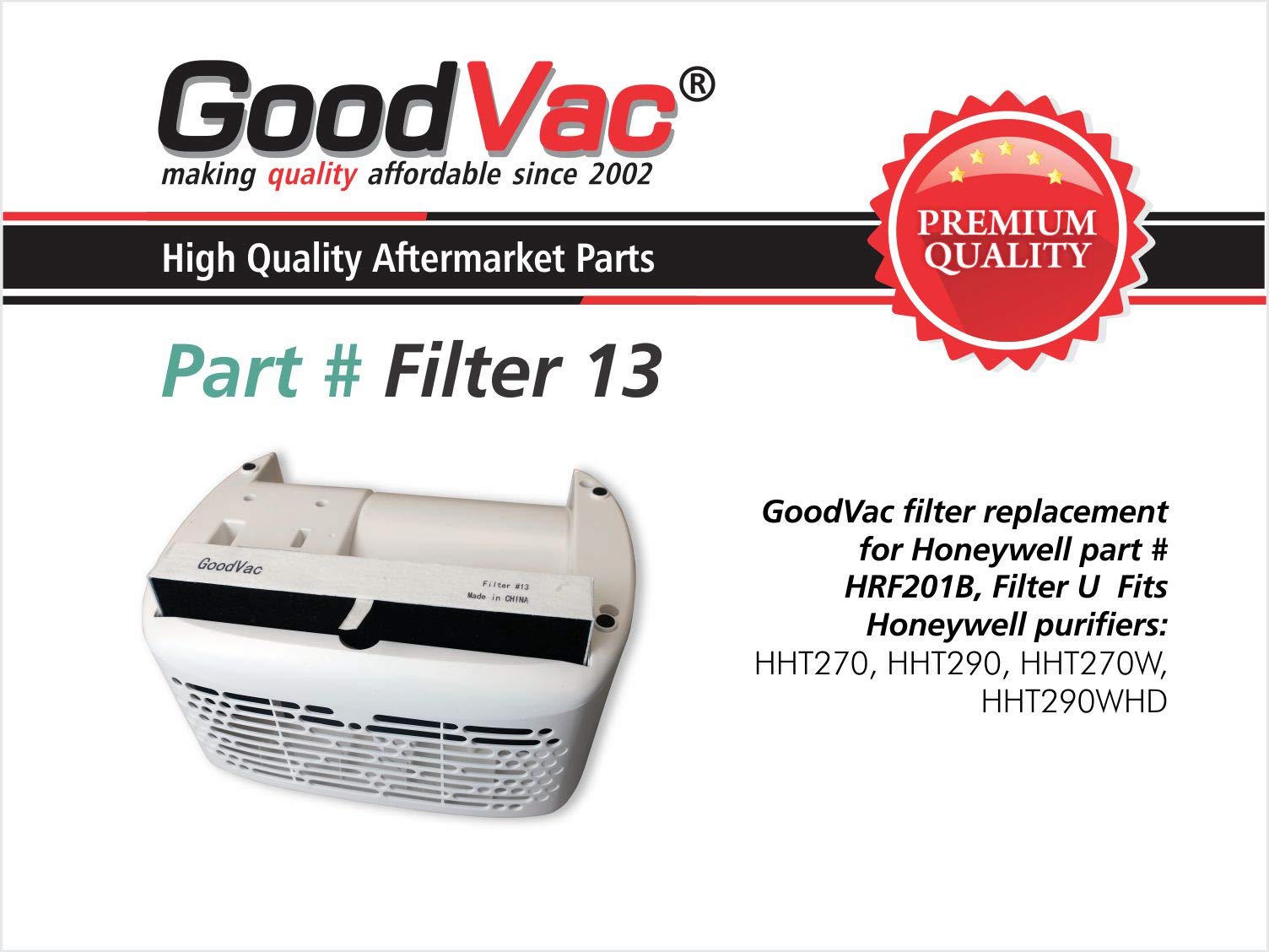 GoodVac HEPA Filter To Replace Honeywell Part HRF201B, Filter U and to fit HHT270 HHT290 HEPA Clean Air Purifiers (4)